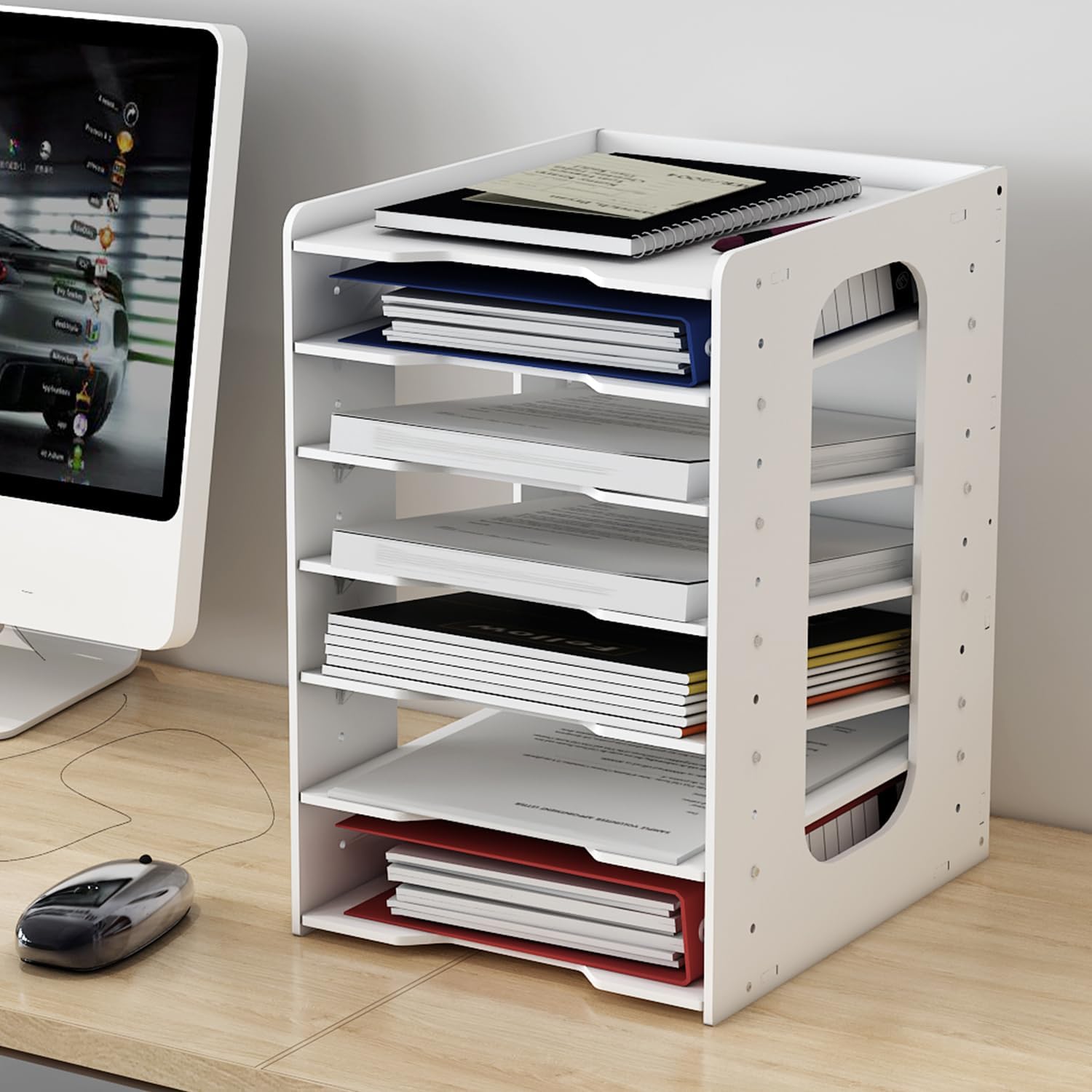 PAHOO Office 7 Tiers File Paper Organizer for Desk Desktop White File ...