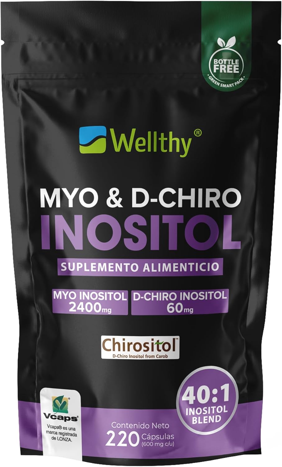 Myo & D-Chiro Inositol 220 Cápsulas. Chirositol™. Mezcla Óptima 40:1 ...