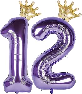 Amazon.com: DTDO 40 Inch Purple Number 12 Balloon with Crown Giant 12th ...