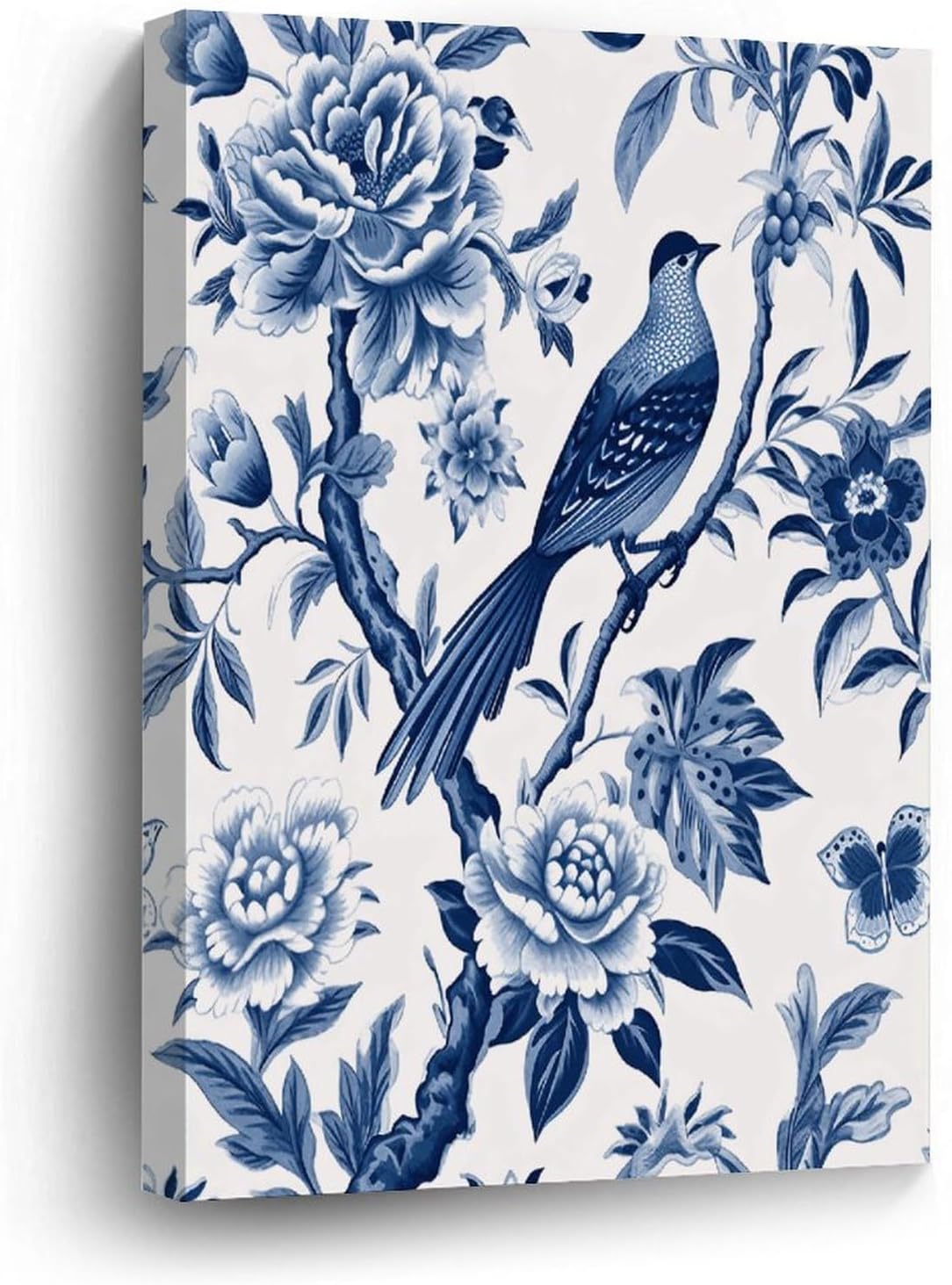 Amazon.com: Chinoiserie Blue Indigo Floral and Bird Canvas Print ...