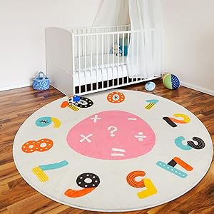 Amazon.com: Mfmiudole Round Math Kids Rug, Large Soft Circle Washable ...