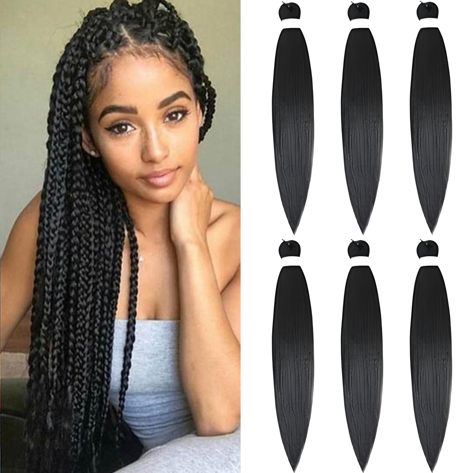 Amazon.com : Pre Stretched Braiding Hair Extensions 30 Inch 6 Pcs ...