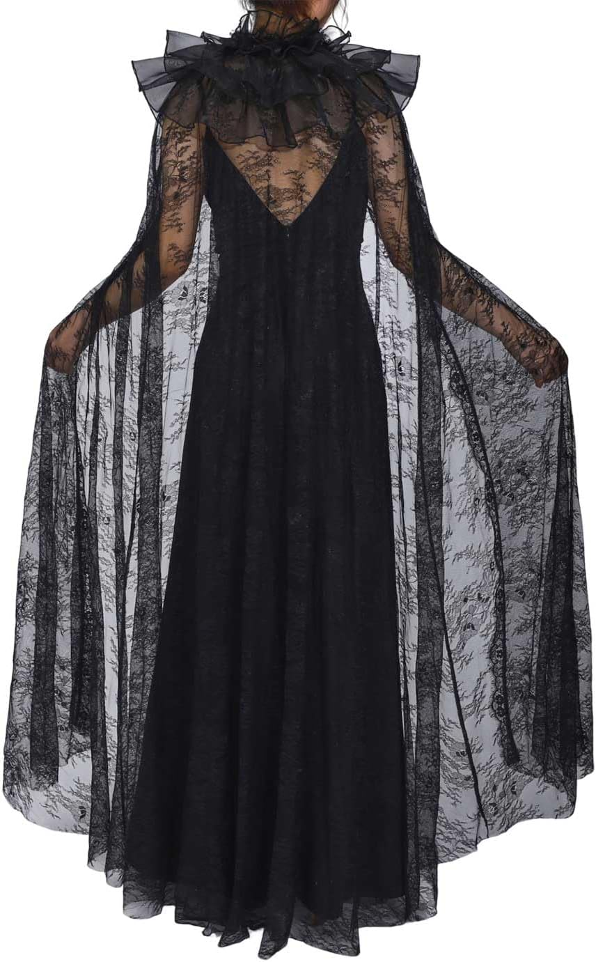 Amazon.com: GORAIS Lace Long Cloak Black Halloween Costumes Cape Full ...