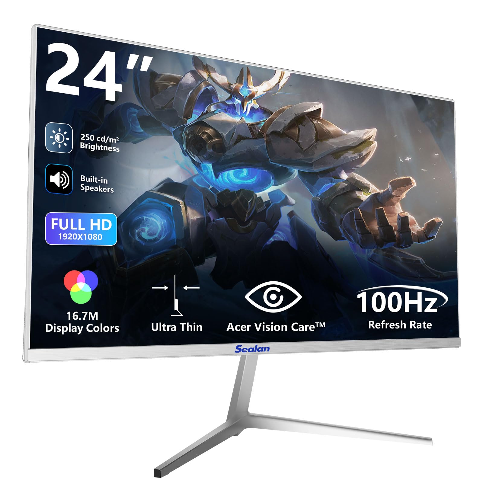 Sealan 24 inch Computer Gaming Monitor Built-in Speakers 100Hz Refresh ...