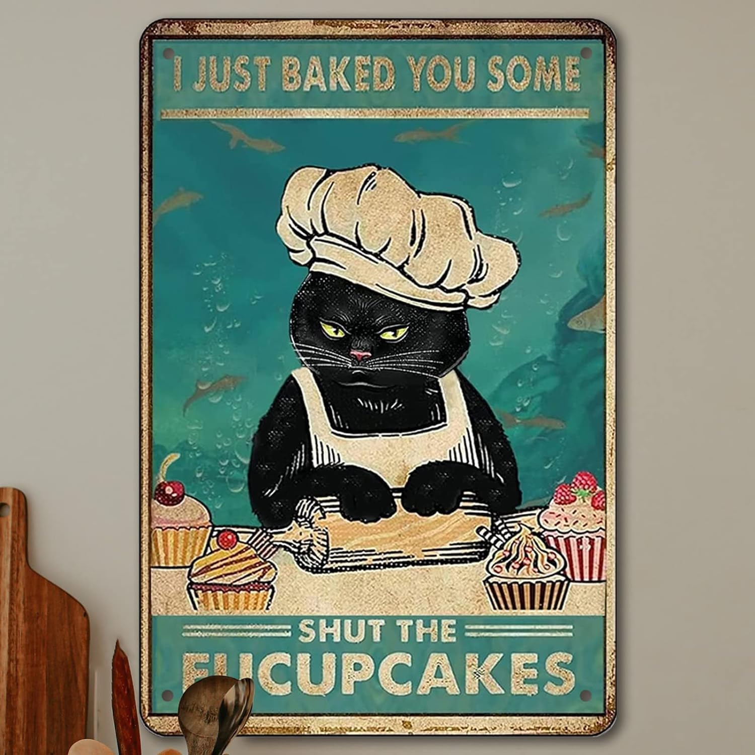 Amazon.com: Funny Retro Cat Metal Tin Sign Vintage Kitchen Signs Wall ...