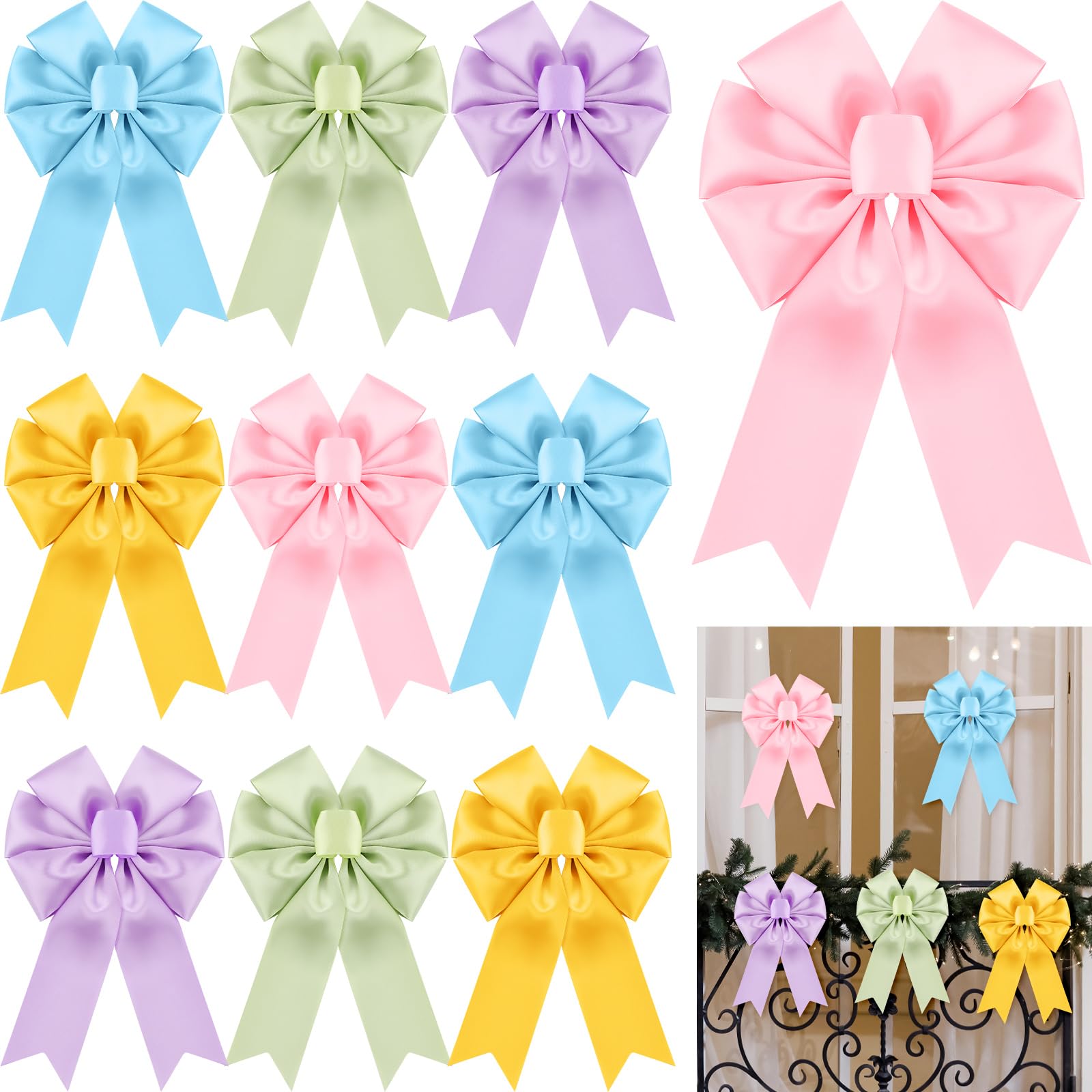 Amazon.com: Zeyune 10 Pcs Spring Wreath Bows Large Easter Wreath Bow ...