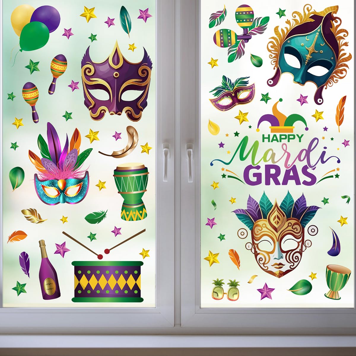 Amazon.com: Mardi Gras Window Clings for Glass Windows, 9 Sheets ...