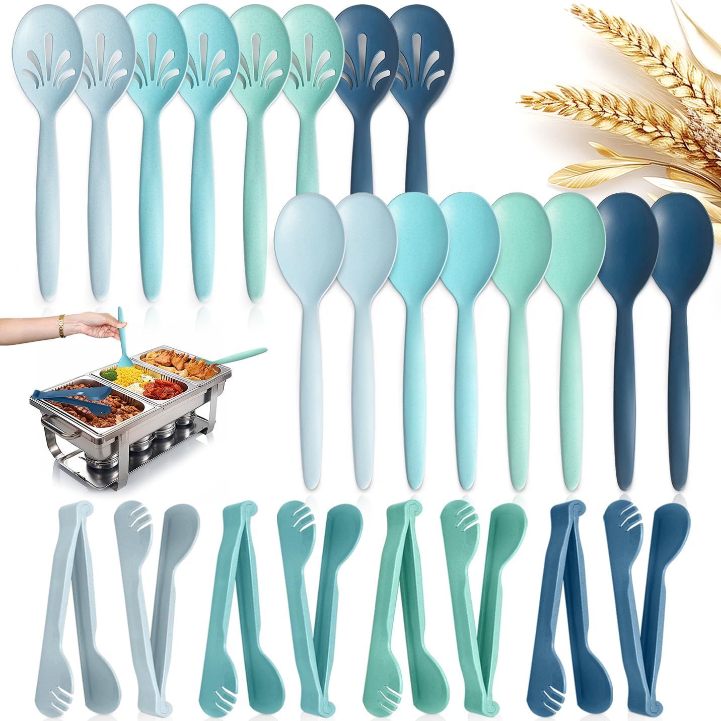 Amazon.com | RayPard Reusable Plastic Serving Utensils Set of 24, Wheat ...