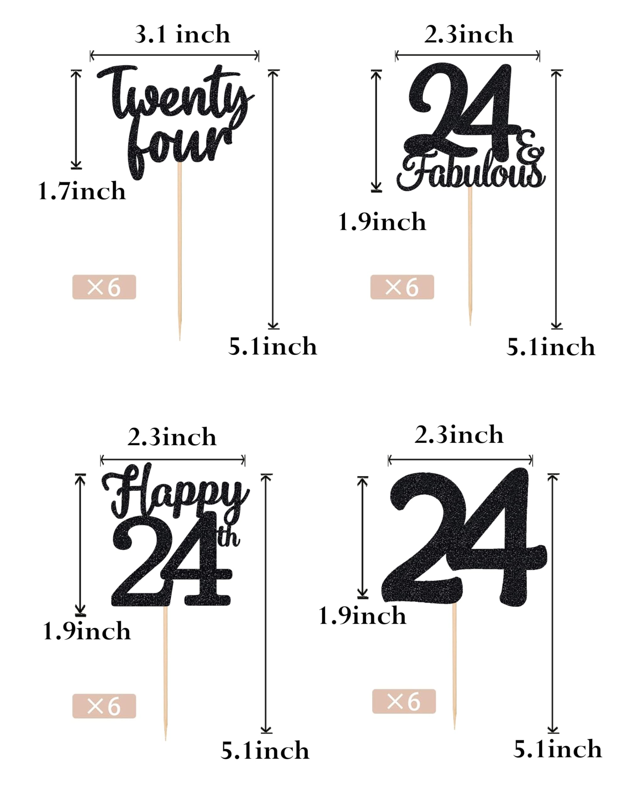 Snapklik.com : 24 Pcs 24 Birthday Cupcake Toppers -BLACK Glitter ...