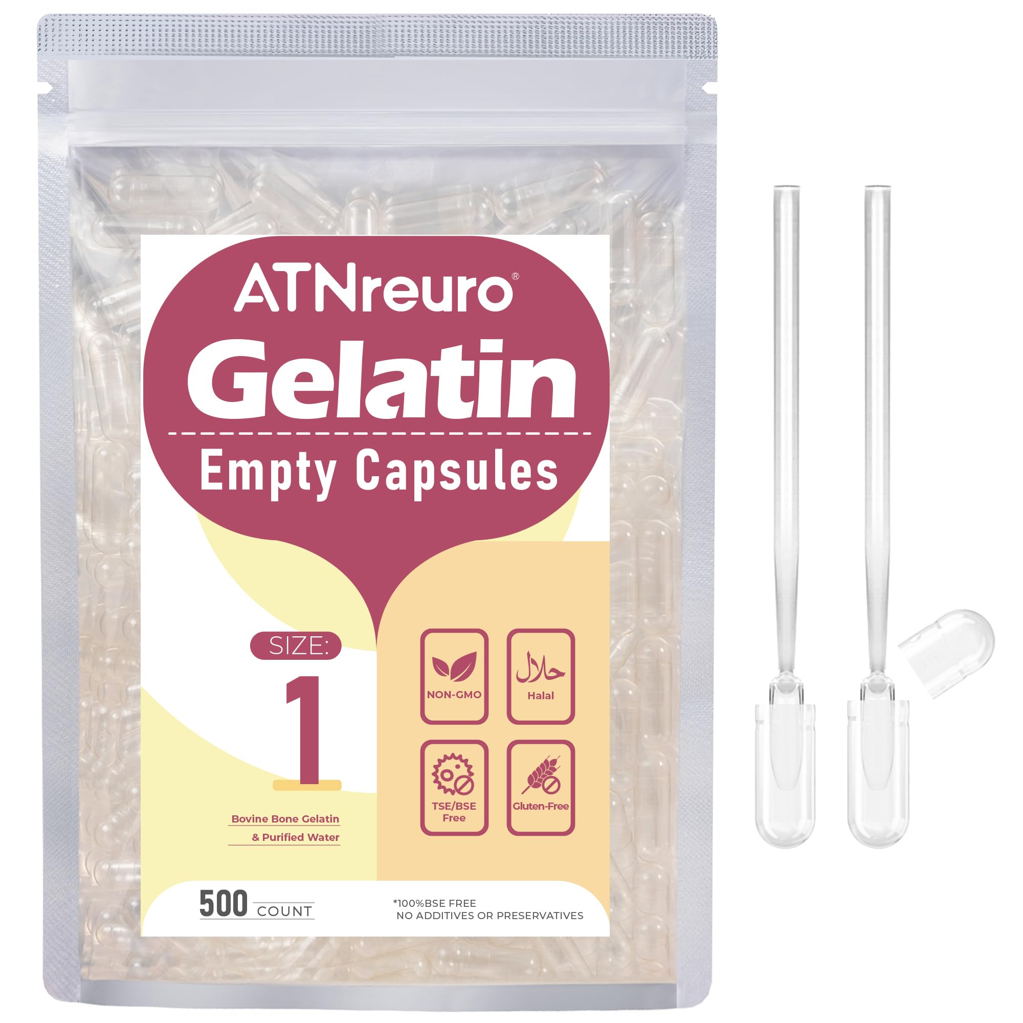 Amazon.com: ATNreuro Size 1 Empty Gelatin Capsules with 2 Micro Spoons ...