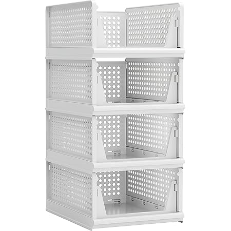 Amazon.com: Proarea 4 Pack Stackable Plastic Storage Basket Closet ...