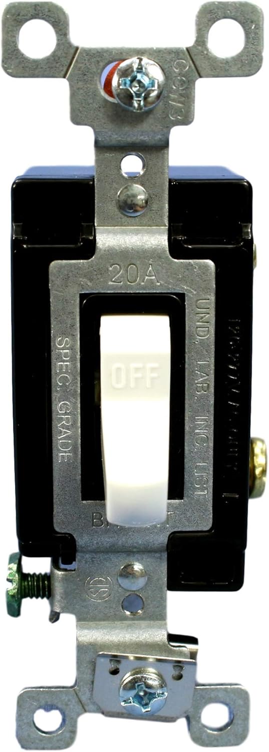 Commercial Grade Toggle Switch, Single Pole, Back & Side Wired, 20 Amp ...