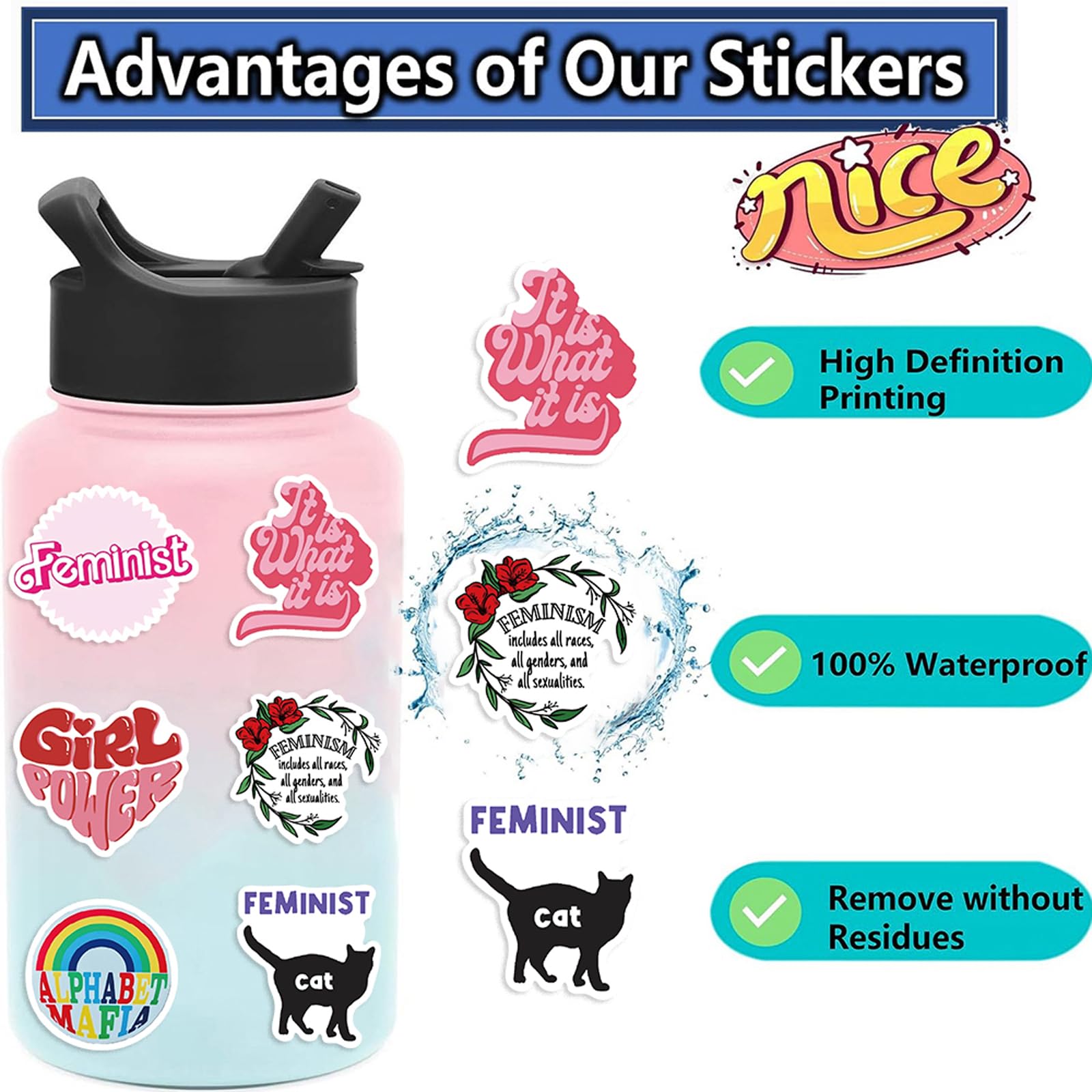 Snapklik.com : RAYNEMB 50 Pcs Inspirational Feminist Stickers Pack ...