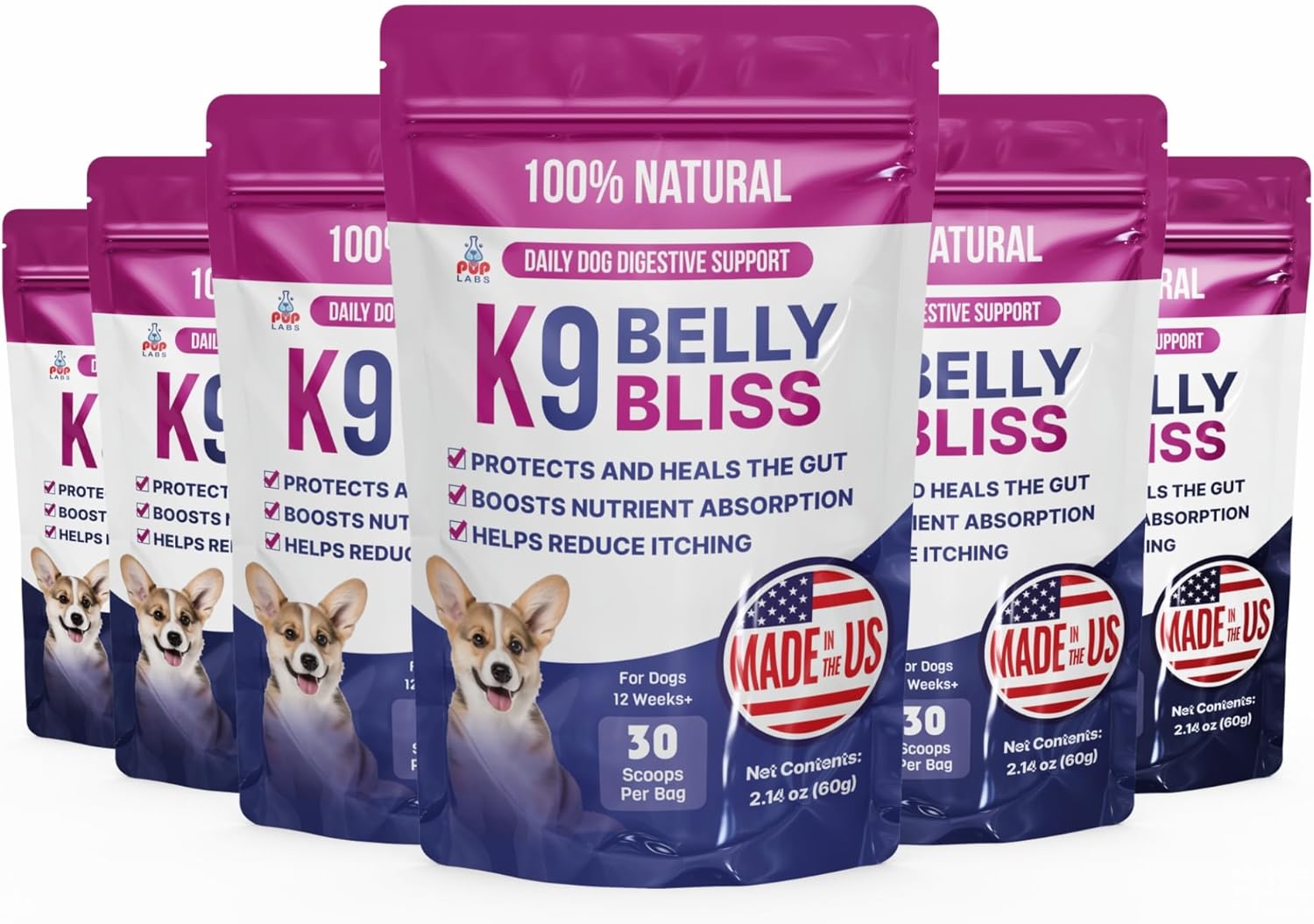 Amazon.com : Pup Labs K9 Belly Bliss, All-Natural Gut Health for Dogs, Vet Approved Prebiotic ...