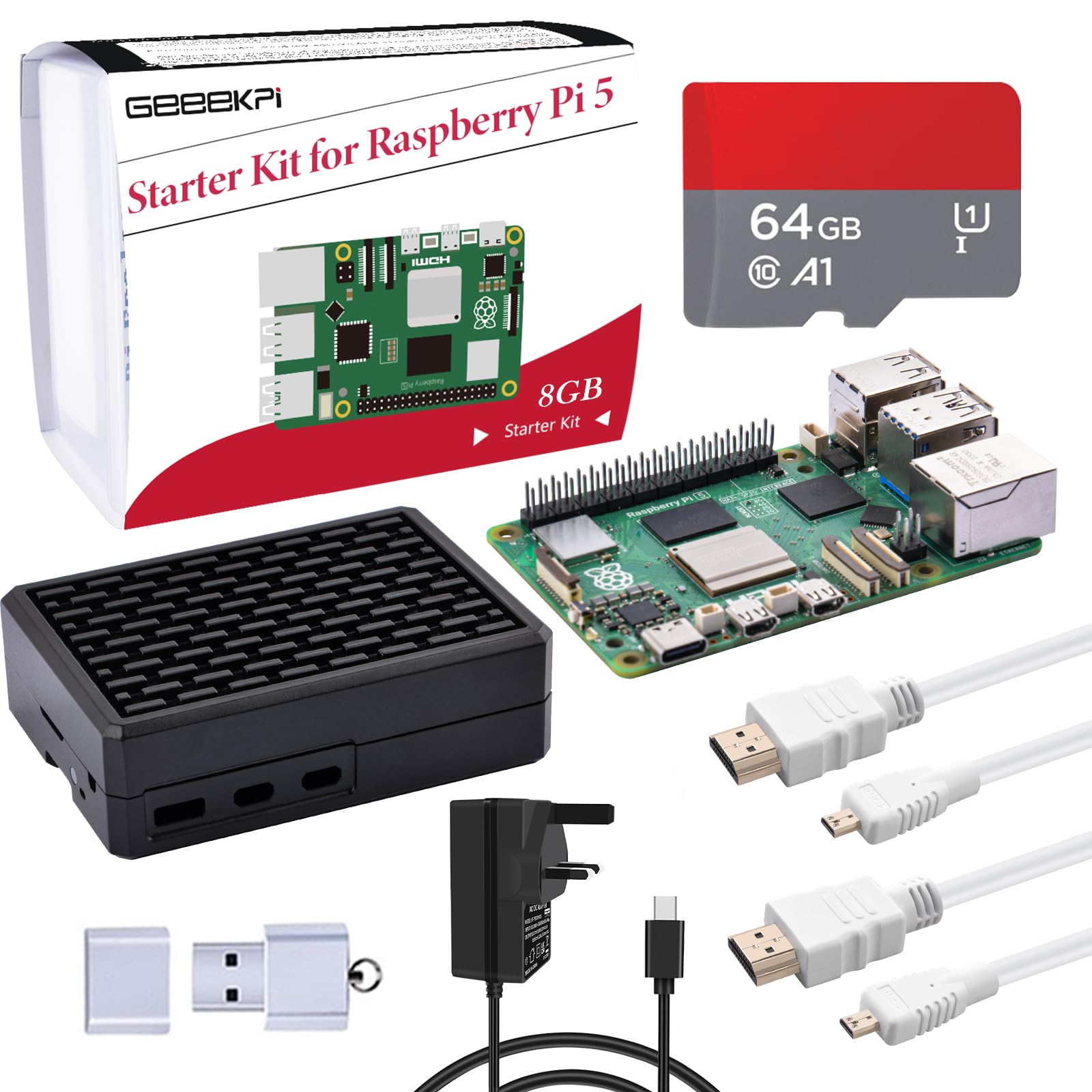 GeeekPi Starter Kit for Raspberry Pi 5 8GB, with Raspberry Pi 5 ...