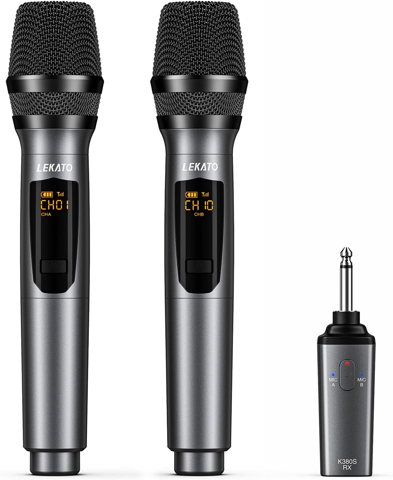 LEKATO Micrófonos inalámbricos de Metal de 2,4 GHz Micrófono de Canto ...