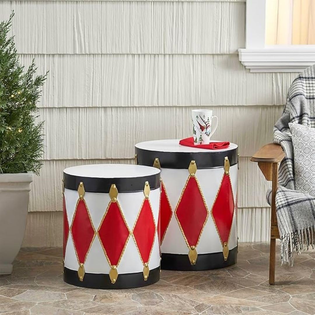 Amazon.com: Metal Christmas Drum Decoration Set, Classic Harlequin ...