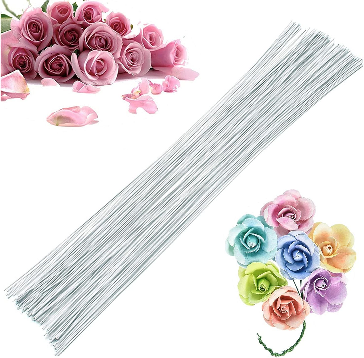 100 Counts Stem Wire Floral Paper Wrapped Wire, 14 Inch 22 Gauge Floral ...