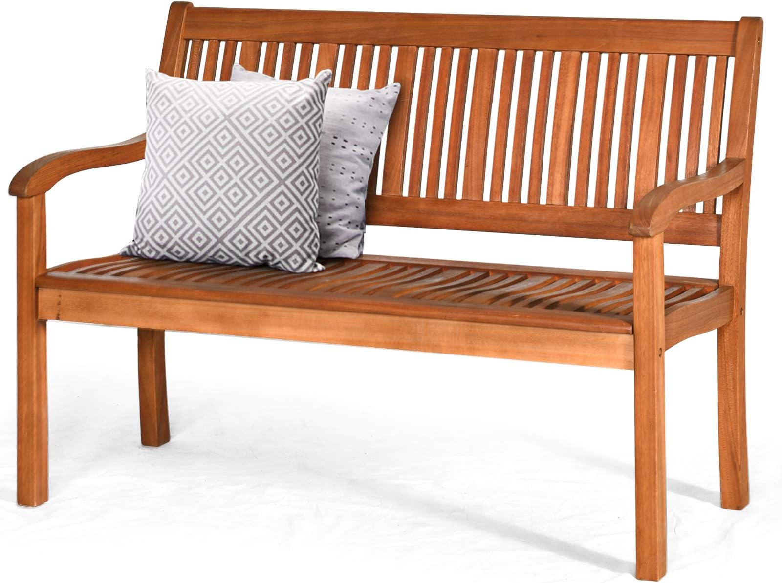 COSTWAY 2 Seater Garden Bench, Solid Eucalyptus Wood Leisure Loveseat ...