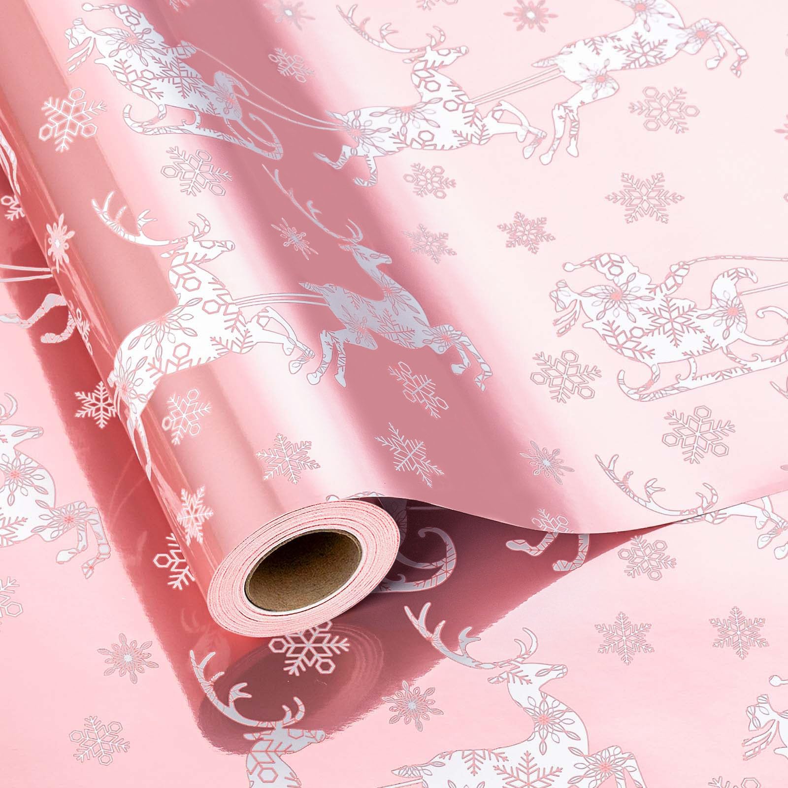 Homeral Pink Christmas Wrapping Paper Roll-46.8 sq.ft. (17in x 33ft ...
