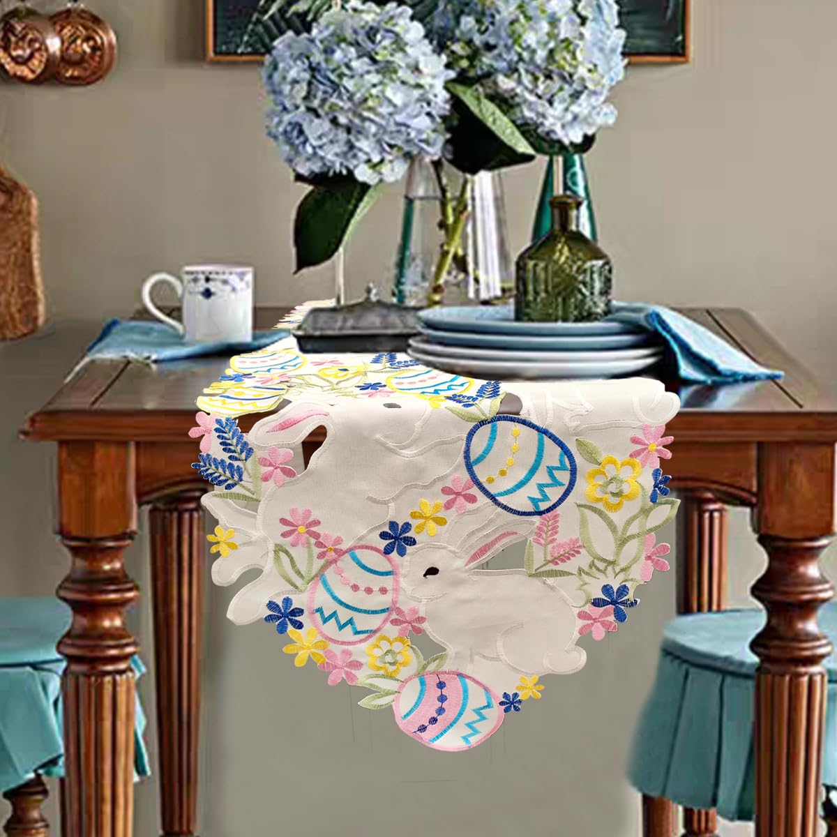 Amazon.com: Bringsine Embroidered Rabbit Table Runner,Applique Floral ...