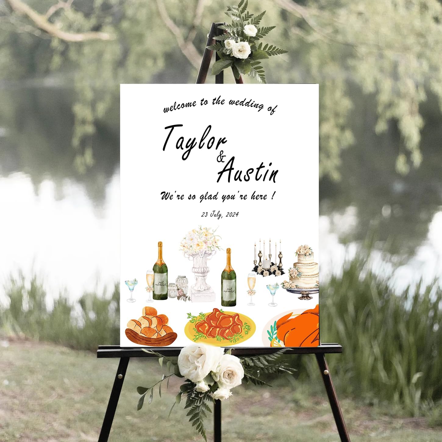 Amazon.com: Personalized Wedding Welcome Yard Sign, Handdrawn Wedding ...