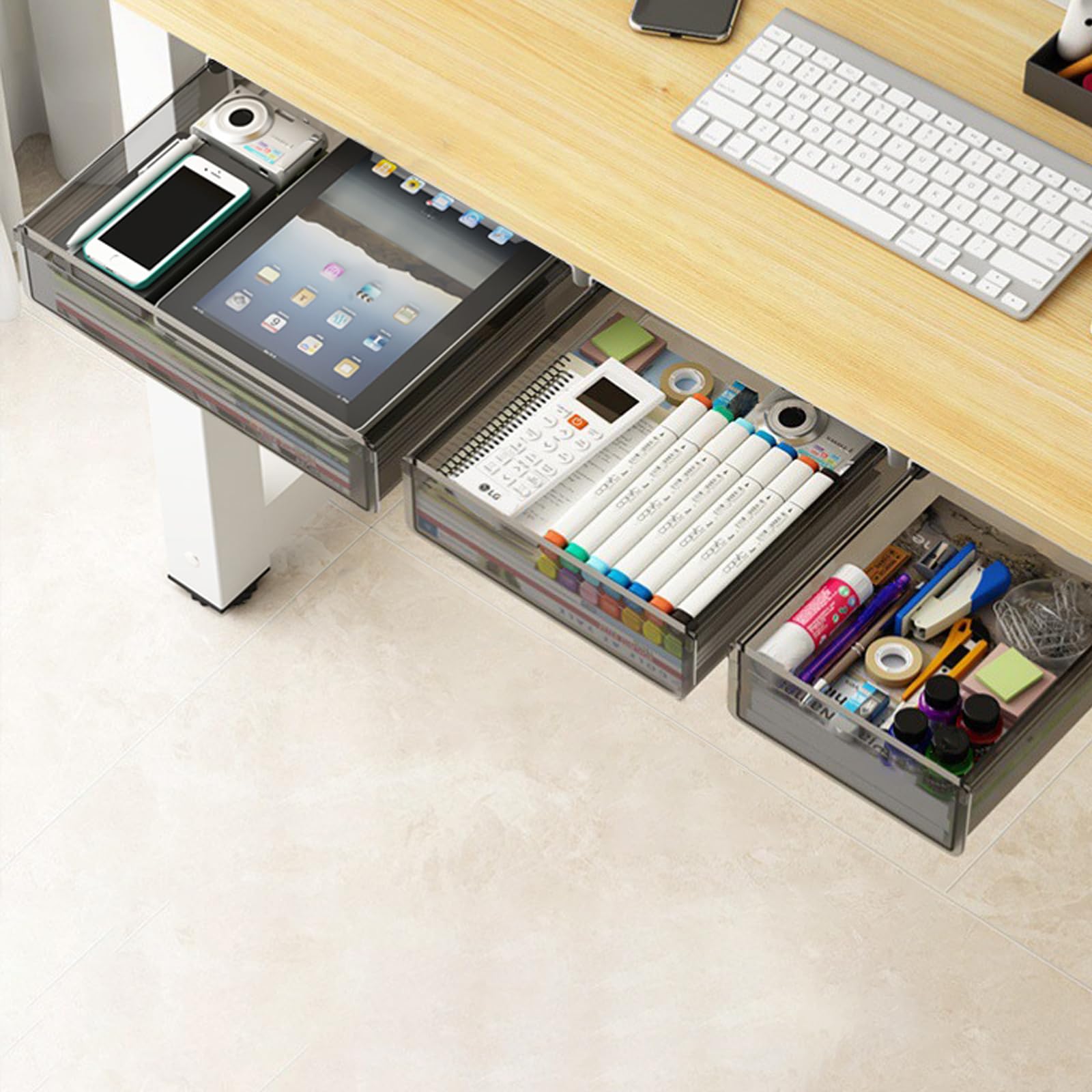 3-Pack Under Desk Drawer Organiser Maximize Space Efficiency - Slide ...