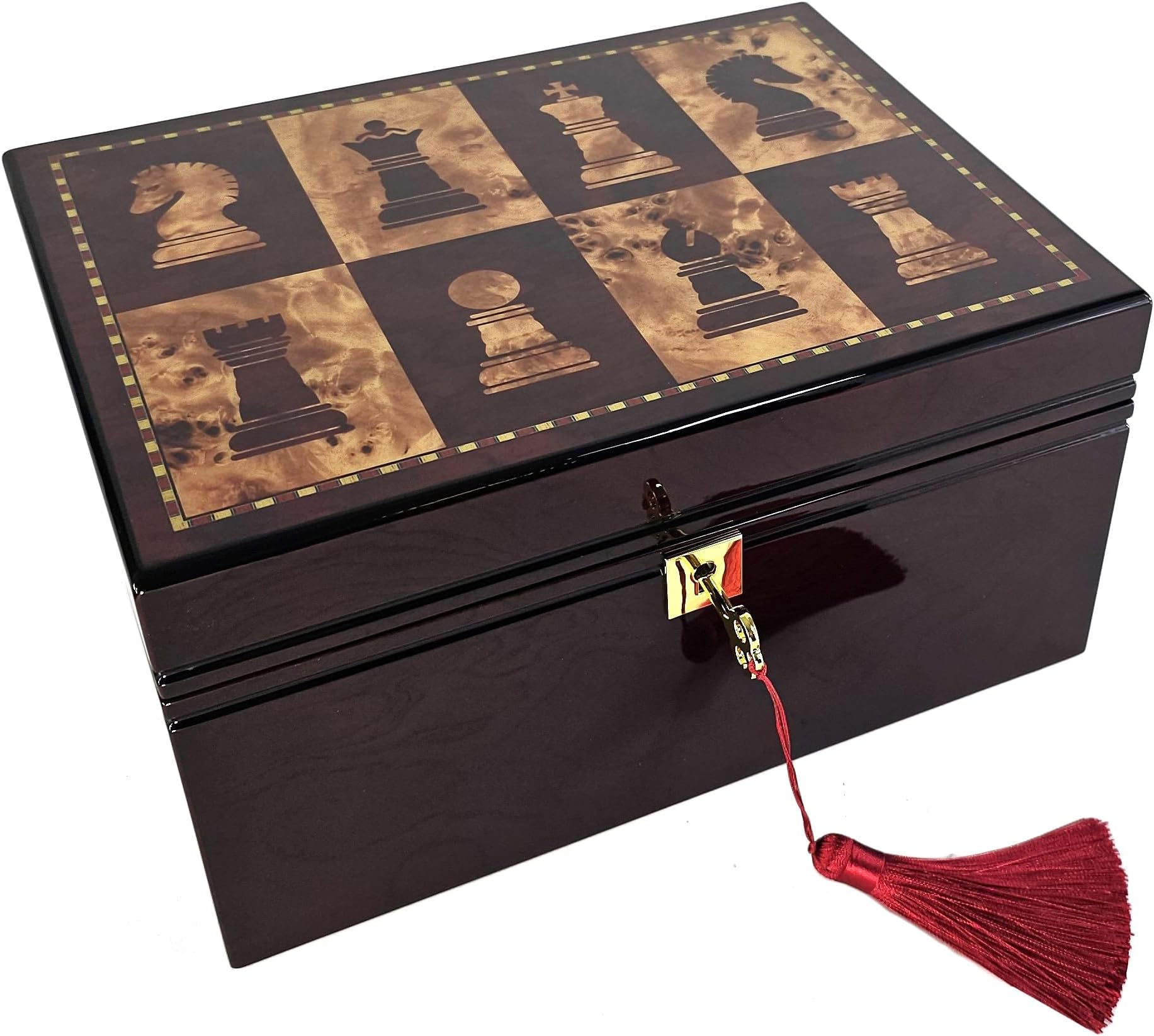 Amazon.com: Large High Gloss Cherry and Burlwood Color Locking Chess ...