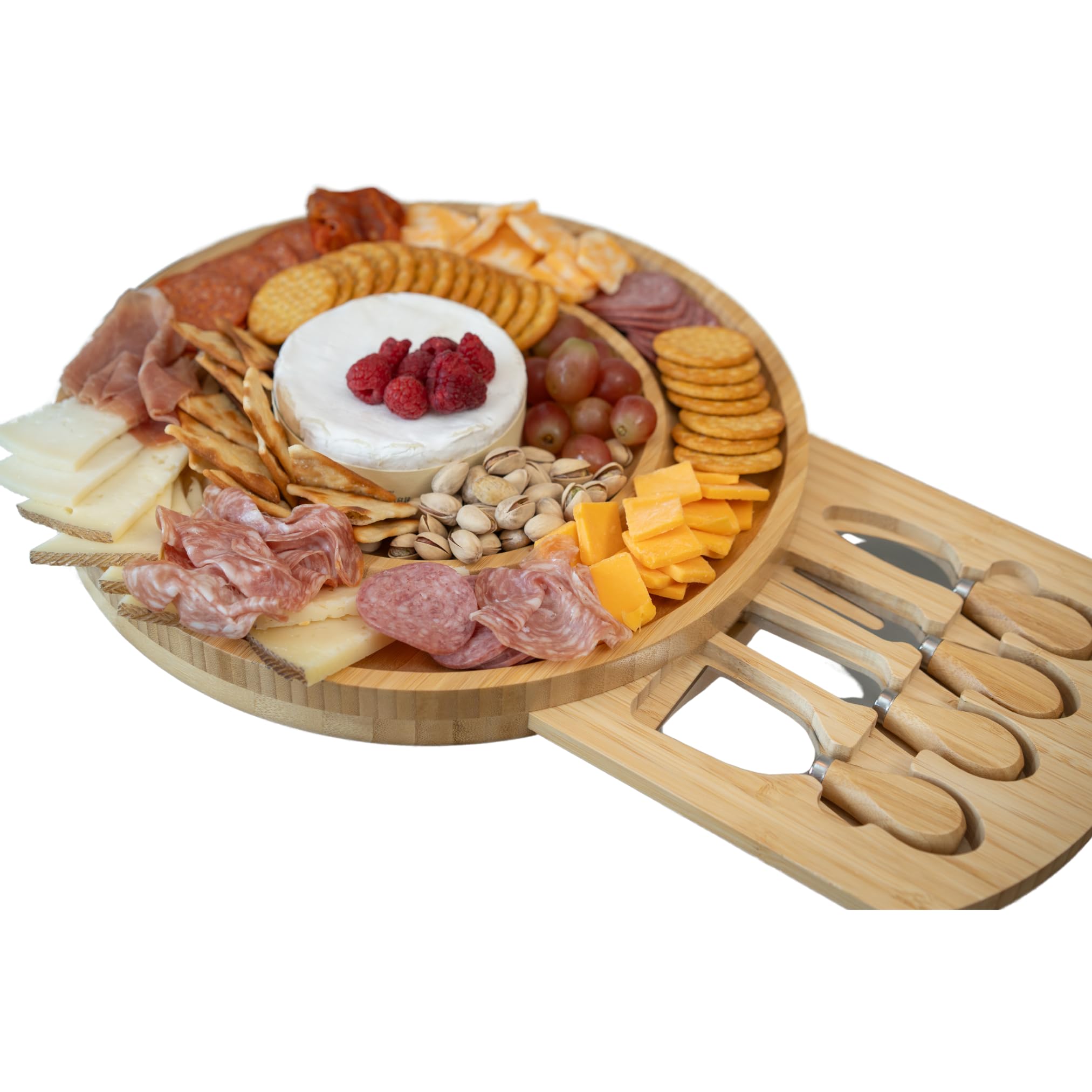 Amazon.com: Round Cheese Tray and Charcuterie Board Set – Bamboo Cheese ...