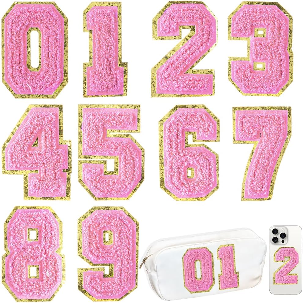 Amazon.com: HEKOOLA 10 Pcs Large Pink 3 Inch 0-9 Chenille Number Patches, Iron on Numbers for ...