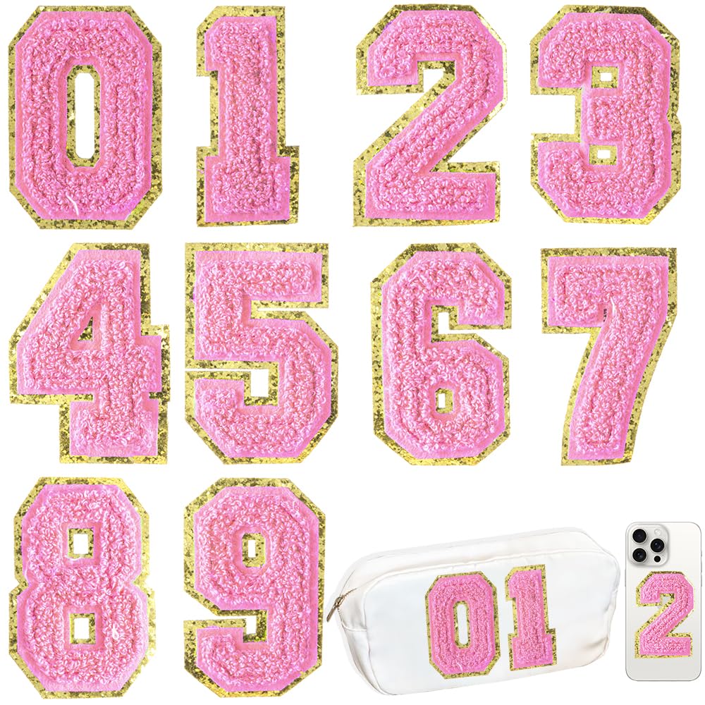 Amazon.com: 10 Pcs Pink 3 Inch Chenille Number Patches, Glitter Iron on ...