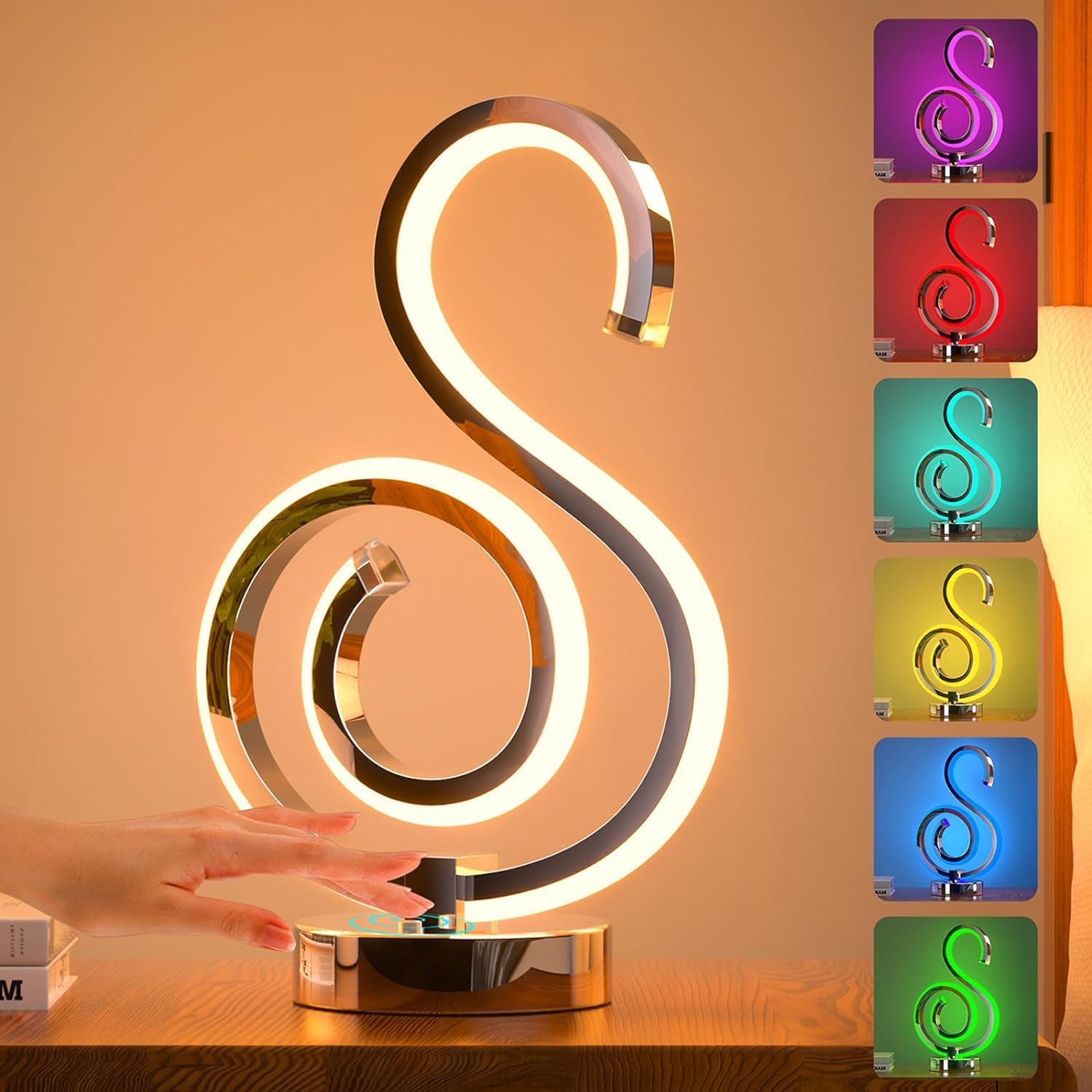airnasa Lampe de Chevet, 10 Modes LED Couleur Or Réglable au Toucher ...