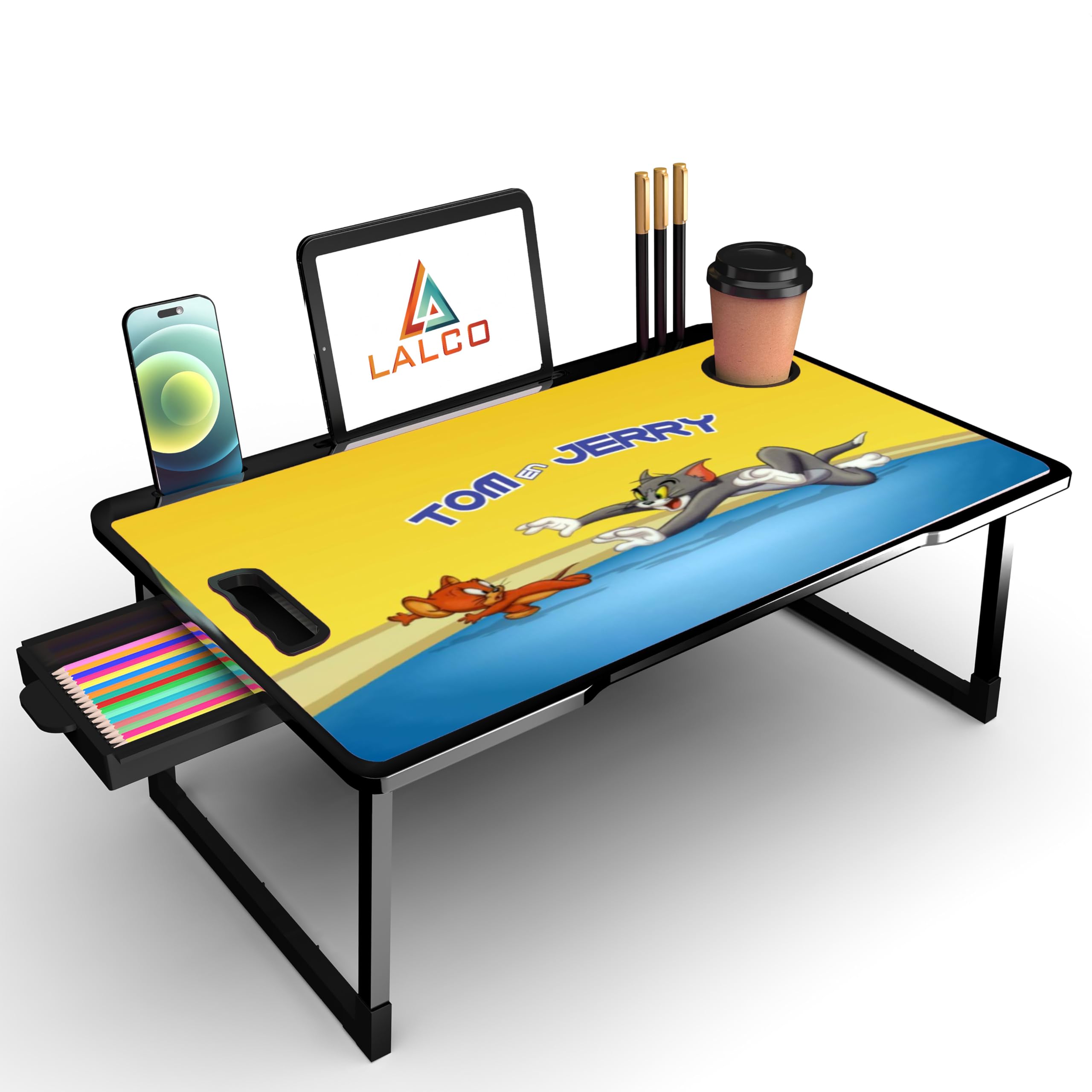 LALCO® Foldable Wooden Mini Laptop Table for Bed, Study Table with ...