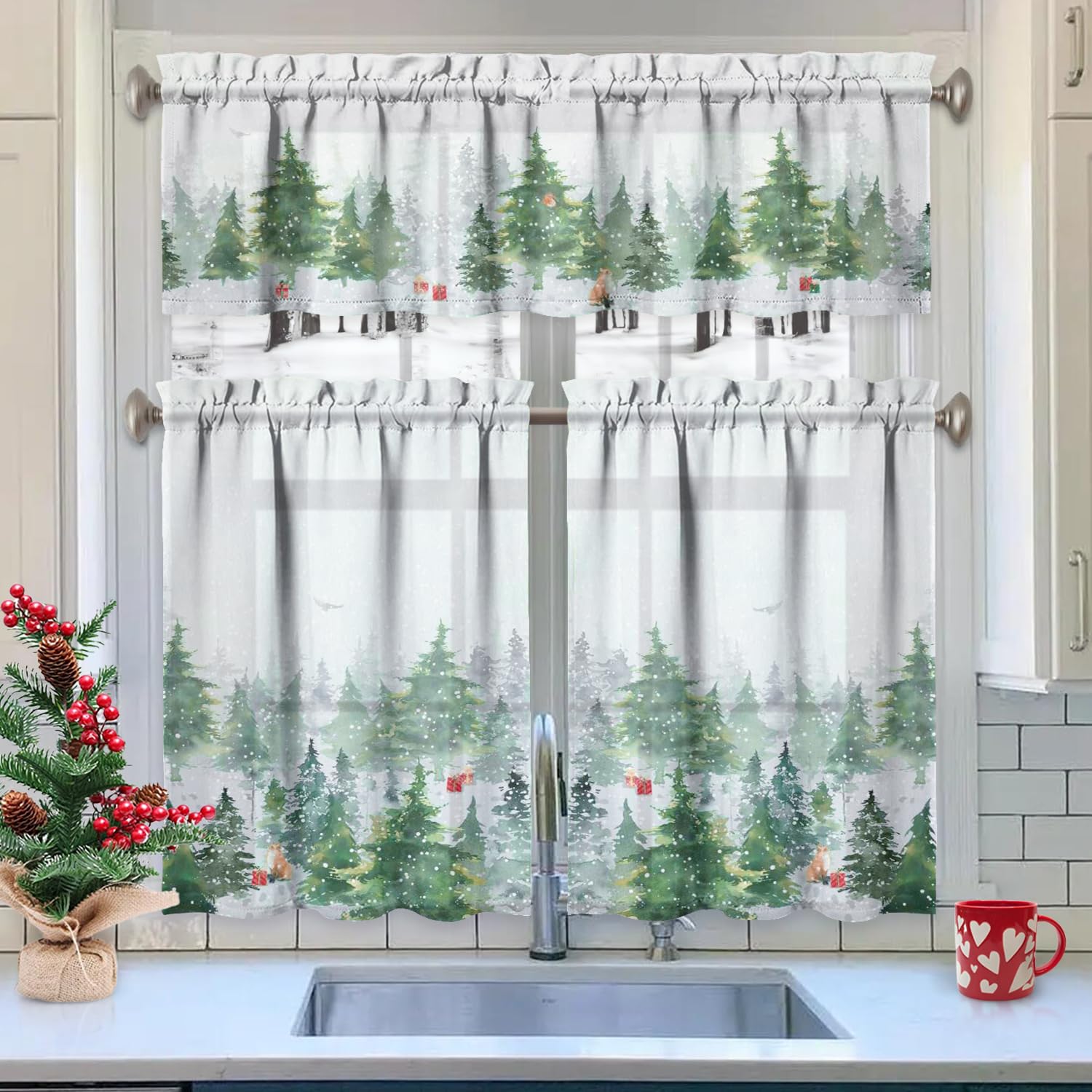 Amazon.com: Winter Kitchen Curtains Valances 3 Piece Set,Christmas Xmas ...