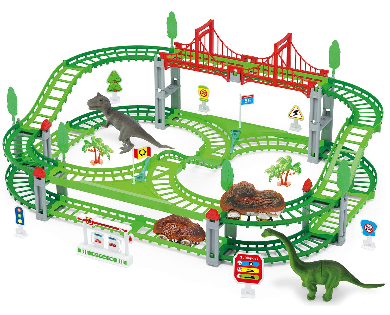 Bangder Dinosaur Race Car Track Dinosaur Road Race Set With Flexible ...