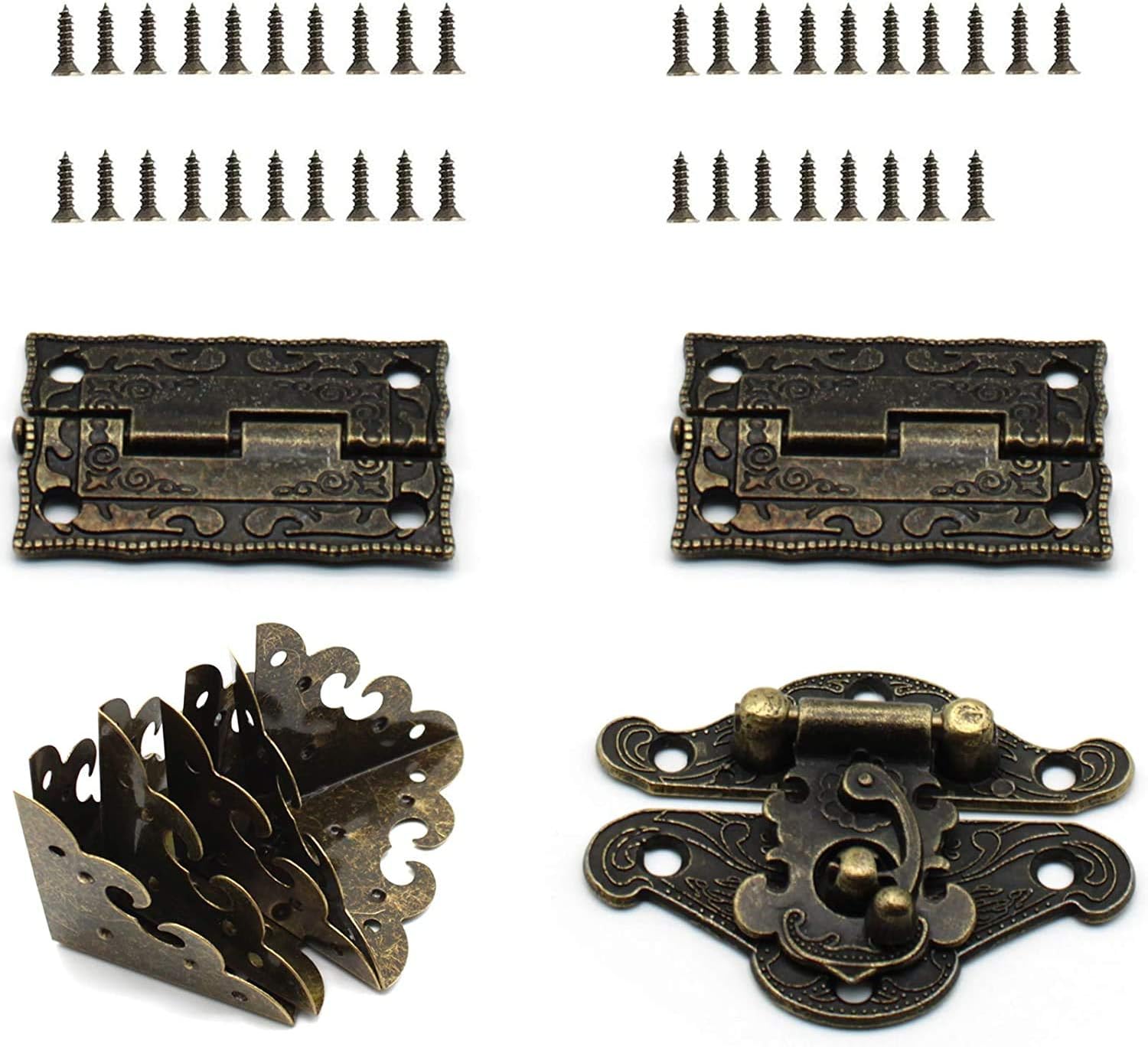 4 Sets Engraved Antique Hasp Latch Buckle and Vintage Engraved Hinge ...