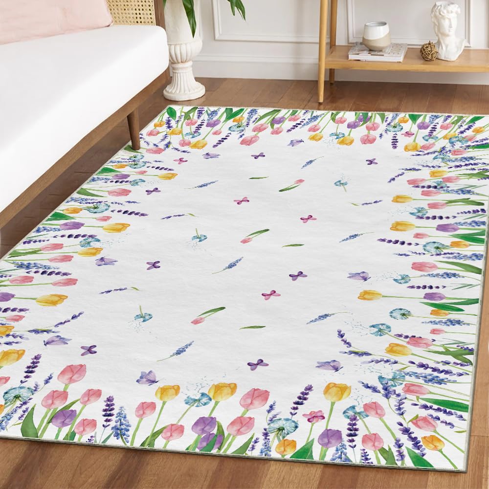 Amazon.com: Artoid Mode Tulip Lavender Spring Area Rug, Summer Home ...