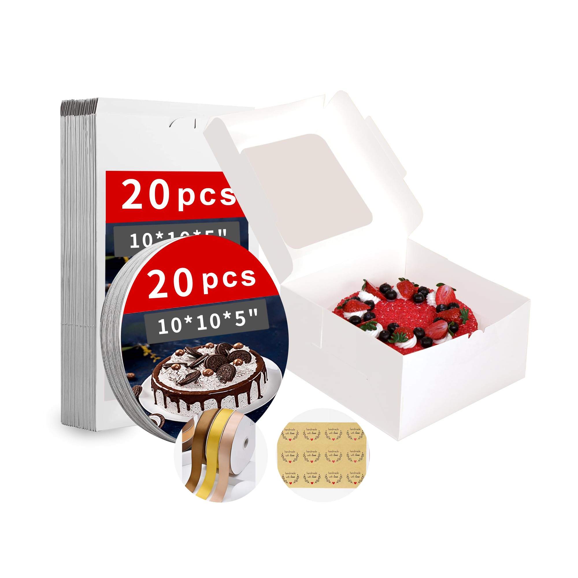 Amazon.com: Zzrywuty 10x10x5 Inches Cake Box with Cake Board Set (40Pcs ...