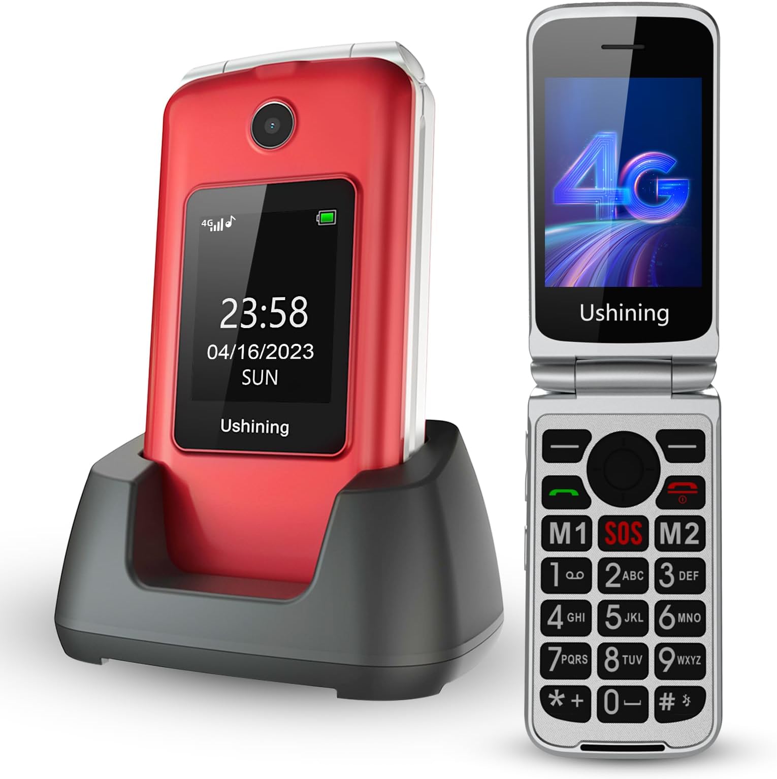 Tosaju 4G Téléphone Portable Senior Telephone a clapet pour Personnes ...