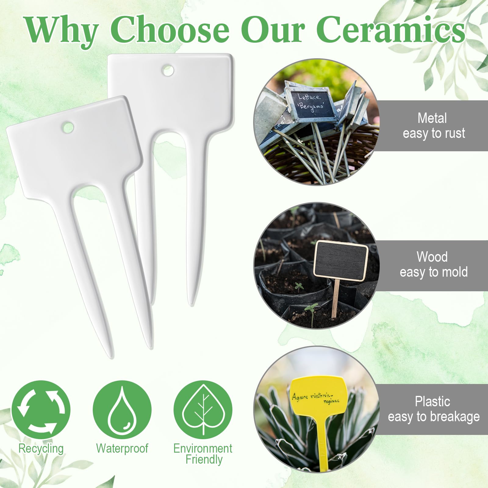 Snapklik.com : 24 Pack Ceramic Plant Labels Garden Markers 4 Inch T ...