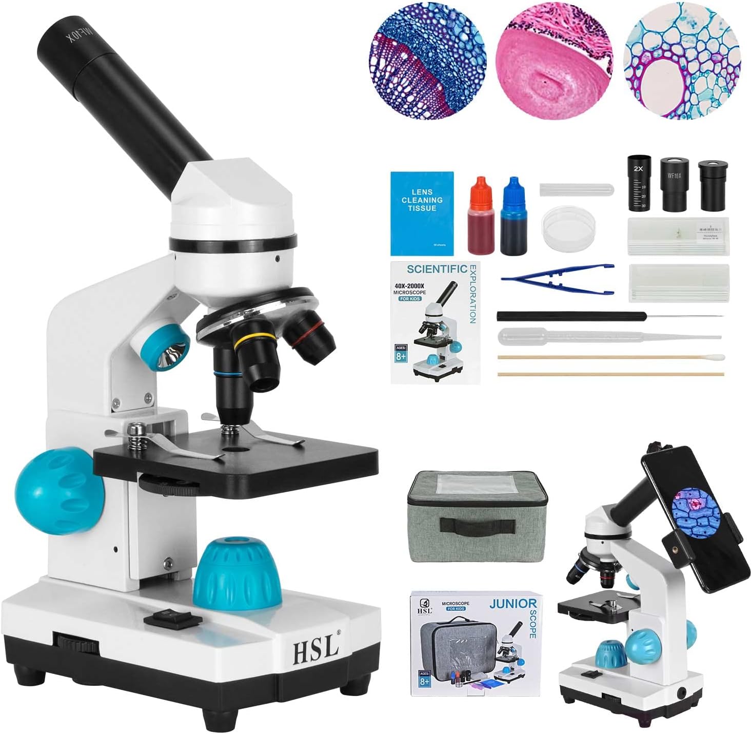 Teen Microscope HSL Kids Microscope Kit - 40X-2000X Magnification With ...