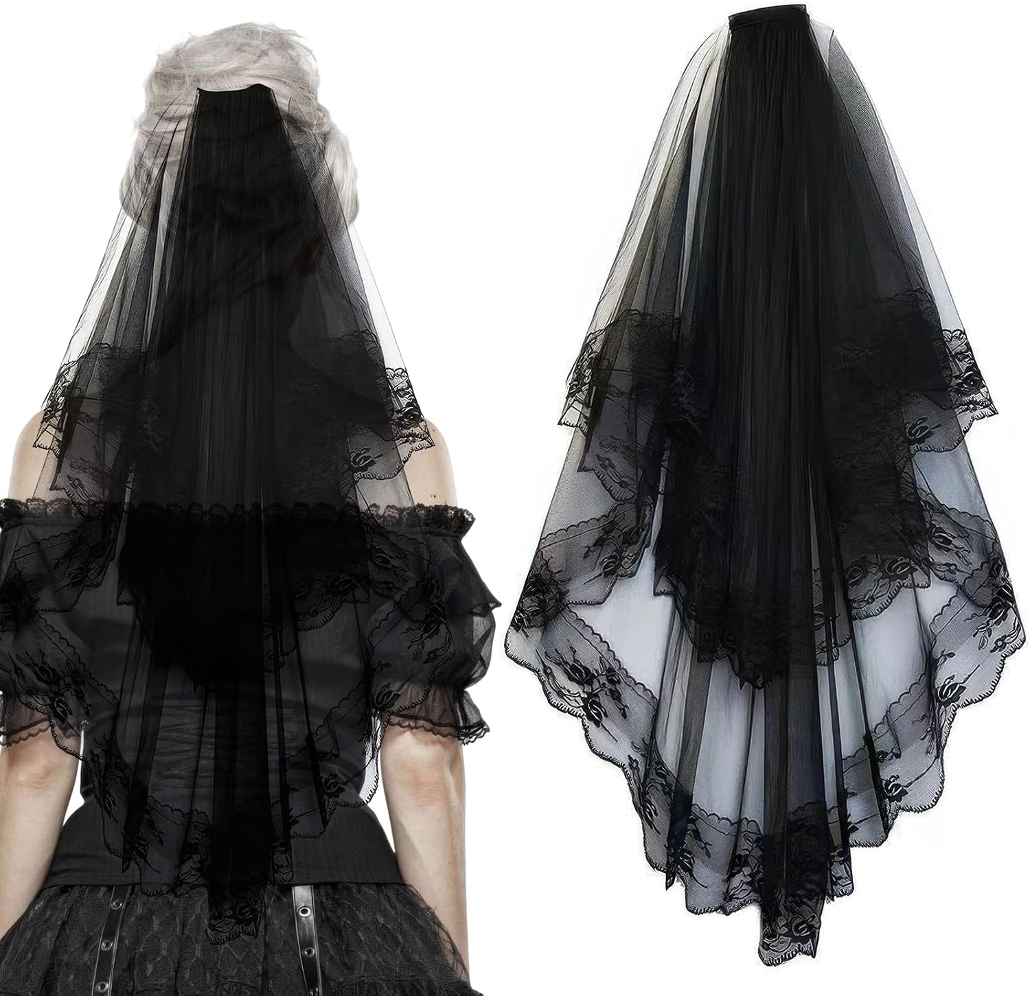 Amazon.com: Black Lace Veils Gothic Rose Floral Lace Bride Wedding ...
