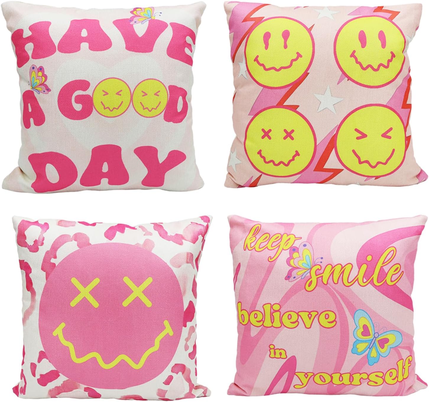 Amazon.com: Pink Preppy Throw Pillows Covers 18x18 Inch Set of 4 ...