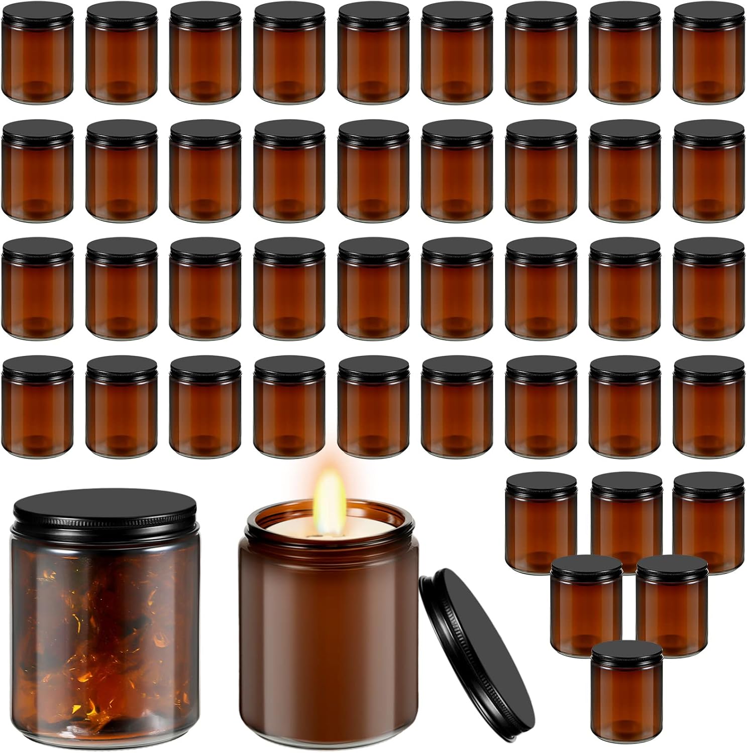 Amazon.com: Lallisa 48 Pcs 8 oz Amber Glass Jars with Black Lids Round ...