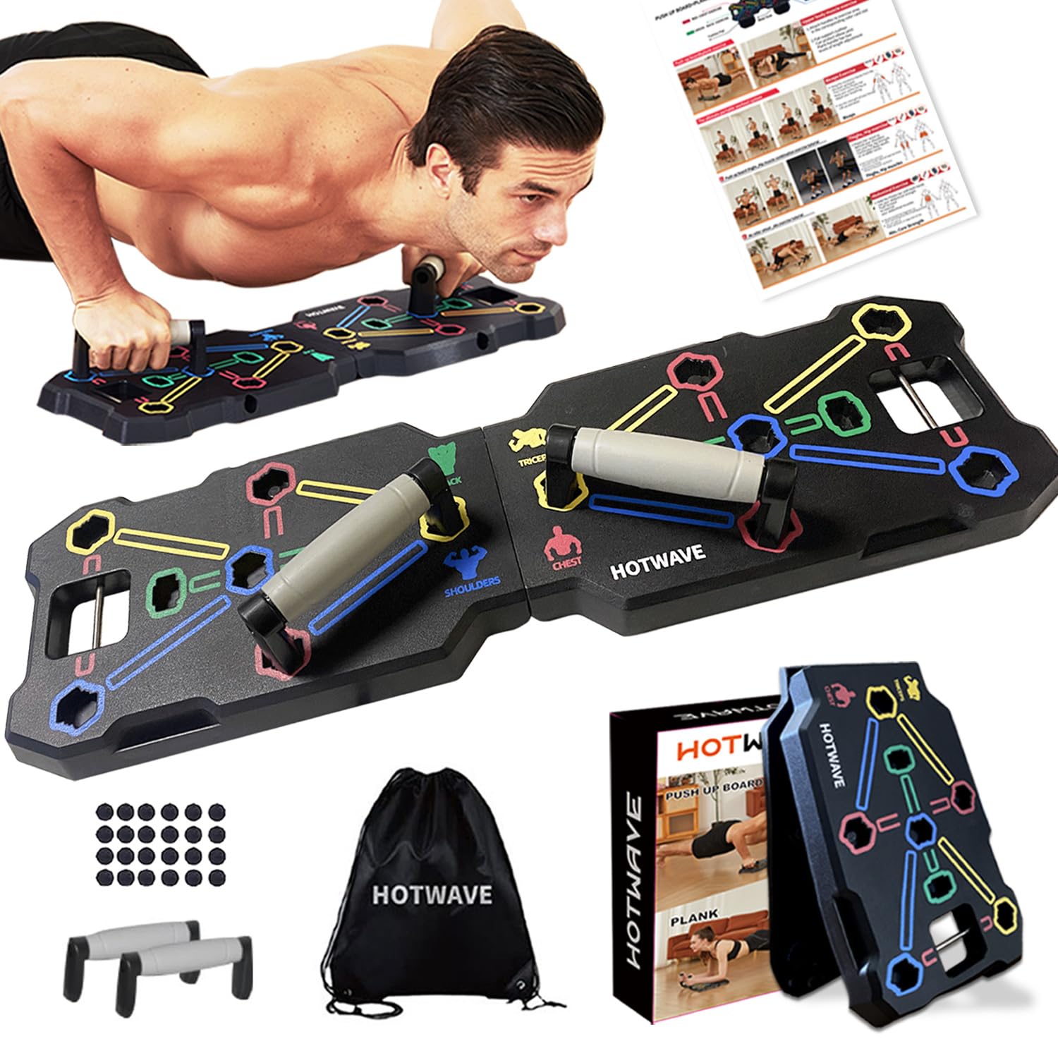 Amazon.com : HOTWAVE Push Up Board, Foldable 14 in 1 Push Up Bar at ...