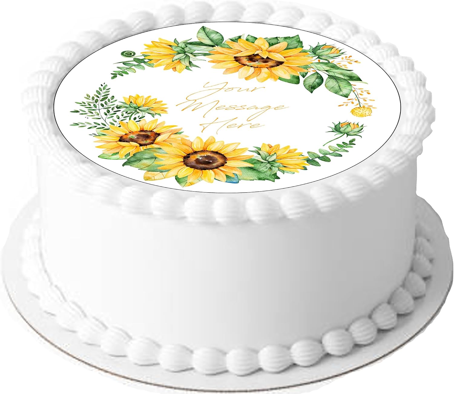 Personalised Sunflower 7.5 inch Circle on Decor Icing Sheet Edible Cake ...