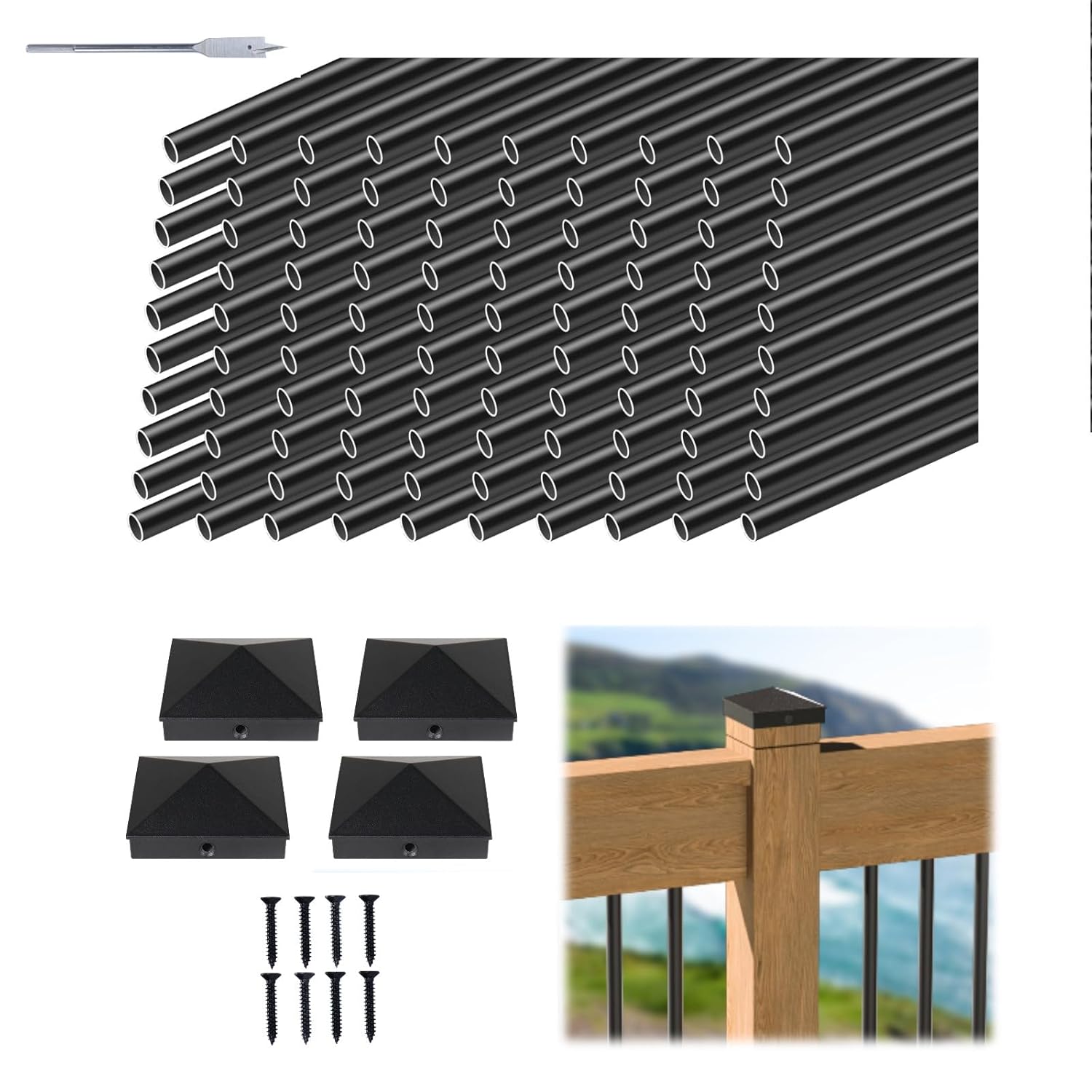 Muzata 4pcs 4 * 4 Post Caps Black Aluminum Pyramid WT06 Bundle with ...