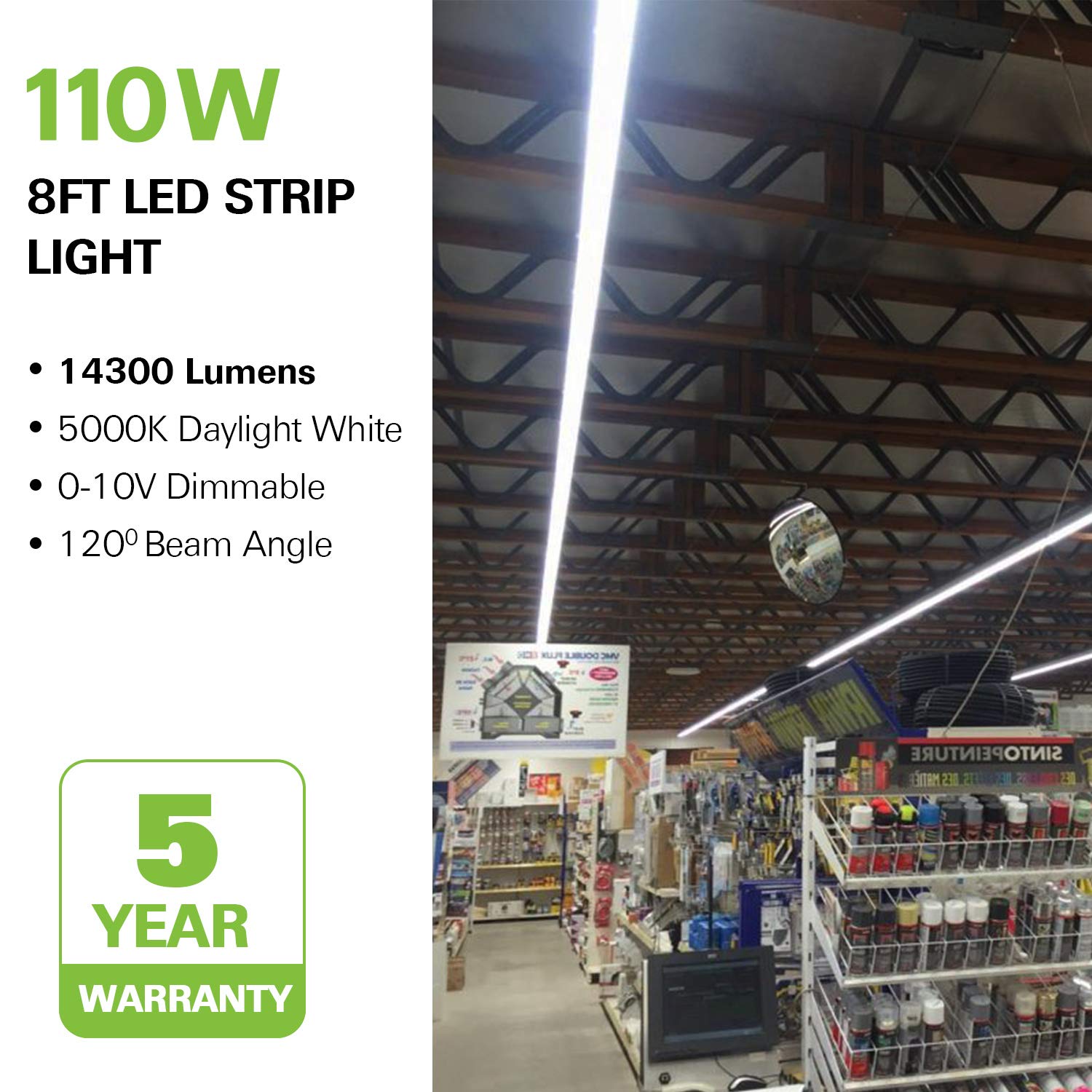 Hykolity 8FT LED Shop Light, 110W 14300LM Linkable LED Garage Light, [6 ...