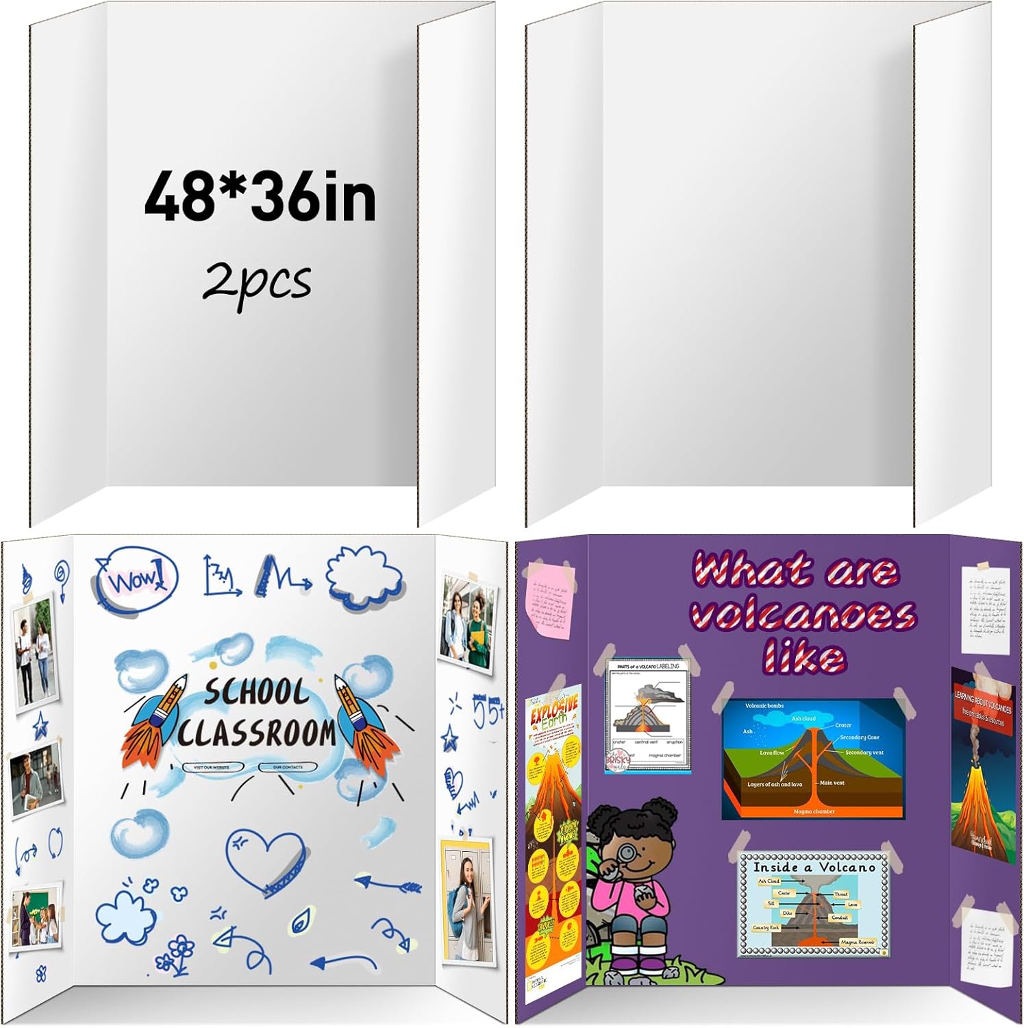 Amazon.com: 2 Pack Trifold Poster Board 48" X 36", IKAYAS Double Sided ...
