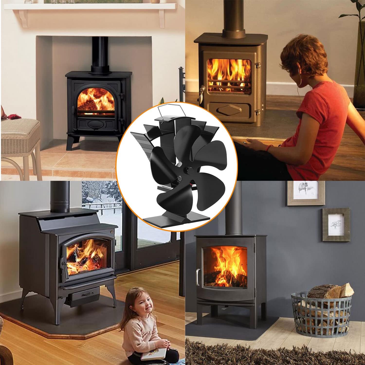 VODA 5 Blades Wood Stove Fan Newly designed Small Heat Powered Fans ...